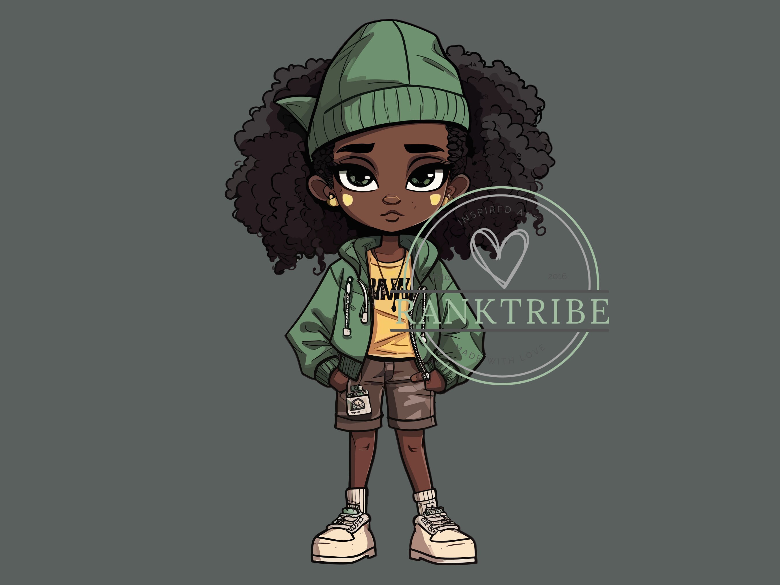 Chibi Afro Girl Clipart Urban Streetwear Chic Green Hoodie - Etsy