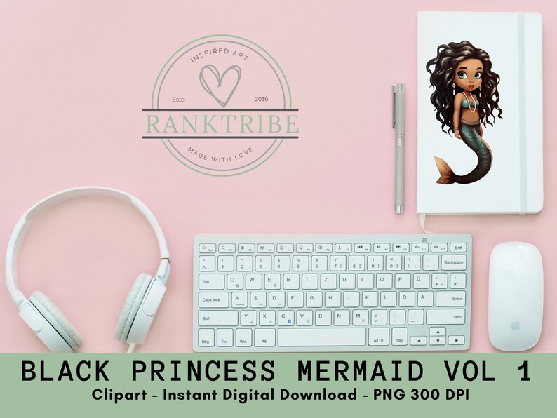 Black Princess Mermaid PNG Clipart Adorable Sea Siren - Etsy