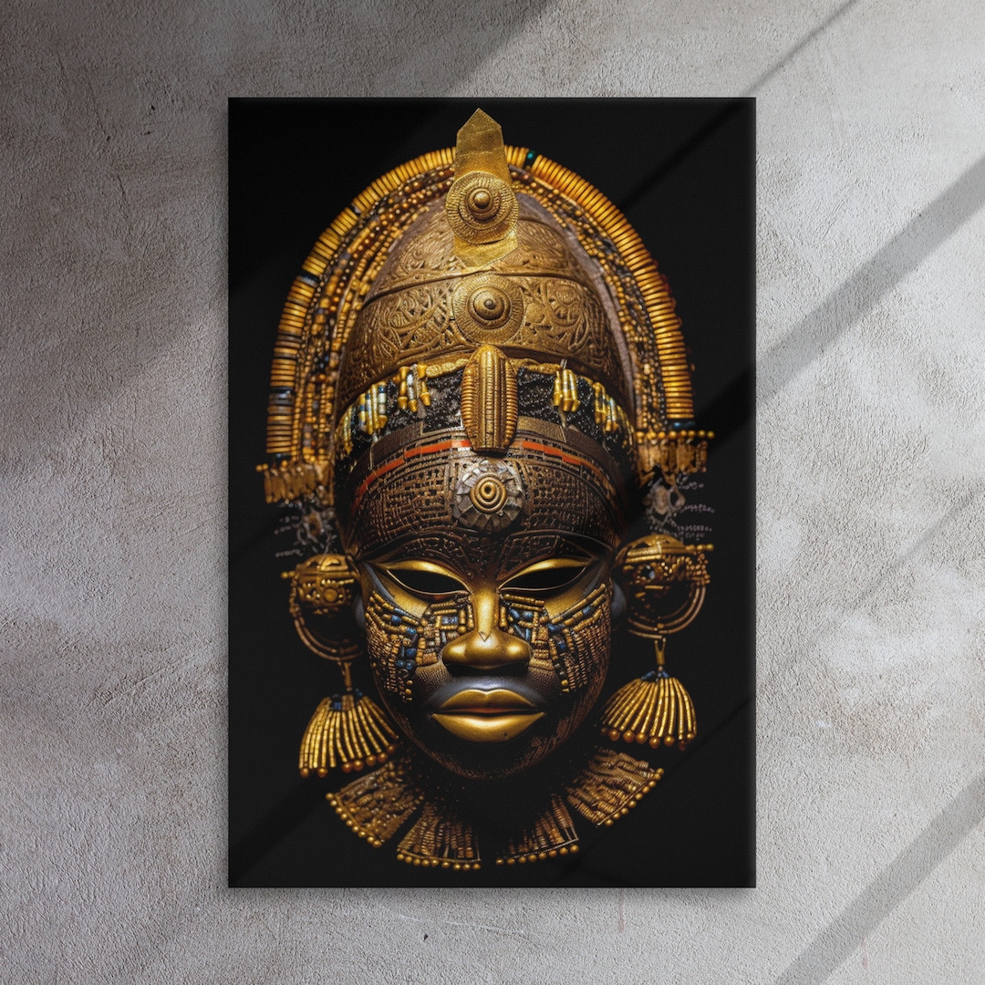 Ancient African Queen Idia I Mask on Canvas, Beautiful Gold Highly ...