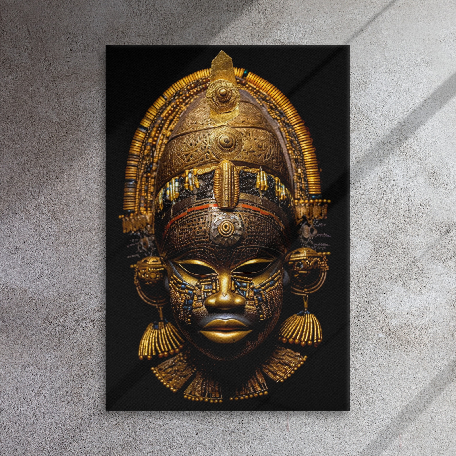 Ancient African Queen Idia I Mask on Canvas, Beautiful Gold Highly ...