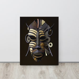 African Mask on Canvas IV, 16x20 Inch, Adorned With Yellow Gold, Tribal ...