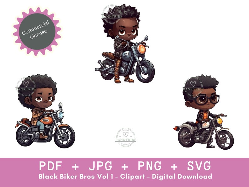 Black Biker Bros With Afro Clipart African American Boy Power - Etsy