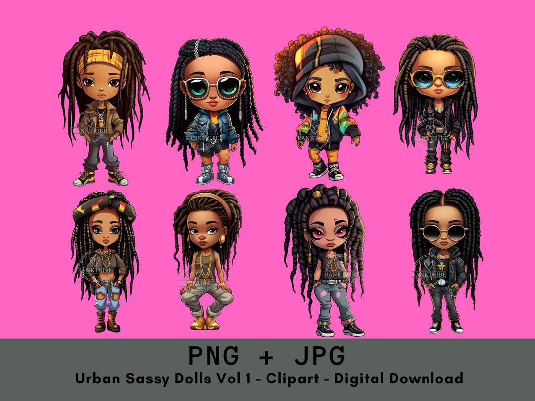 Urban Sassy Dolls Vol 1: Cute Hip Hop Black Girls Clipart Set - High ...