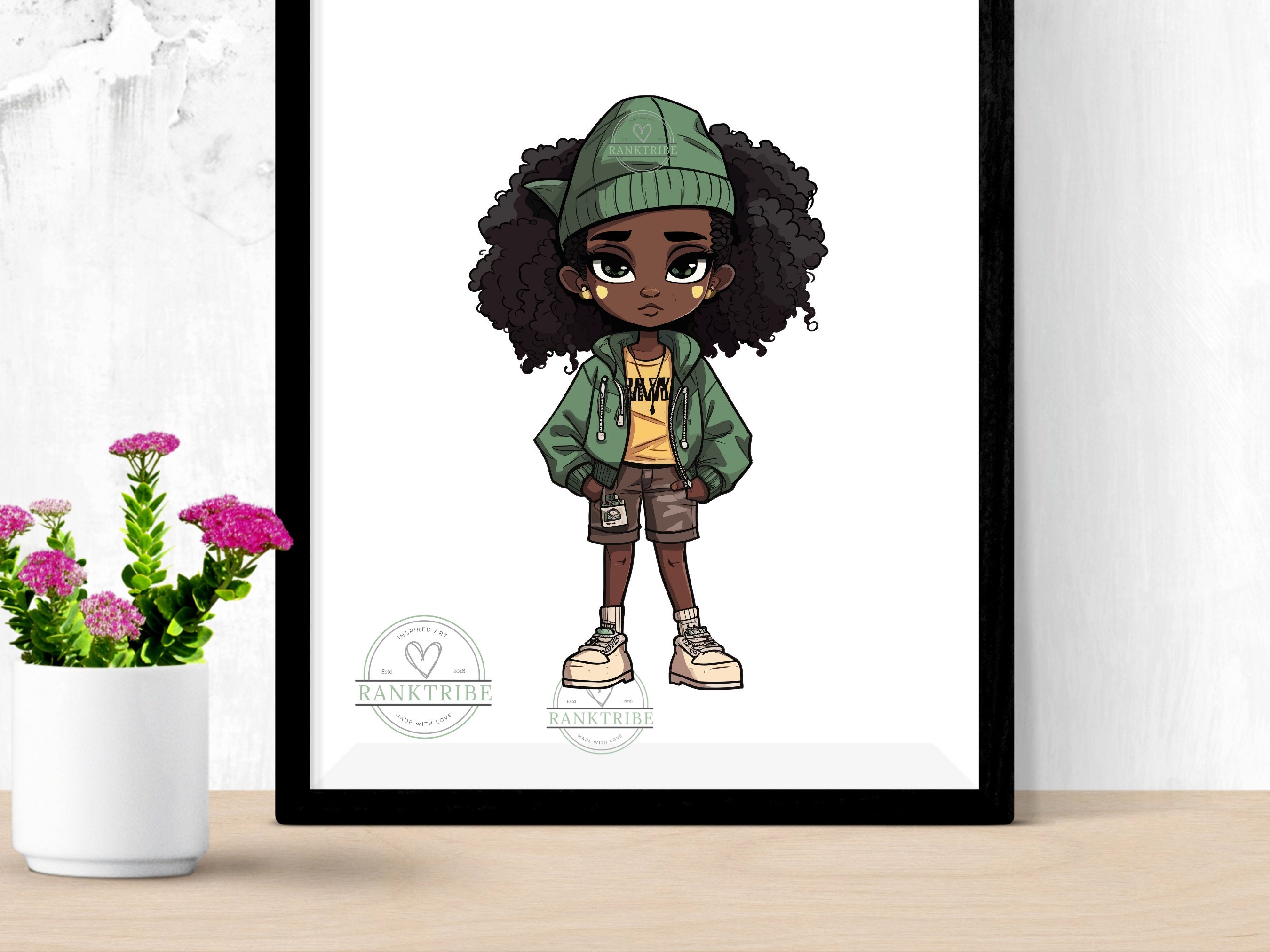 Chibi Afro Girl Clipart Urban Streetwear Chic Green Hoodie - Etsy
