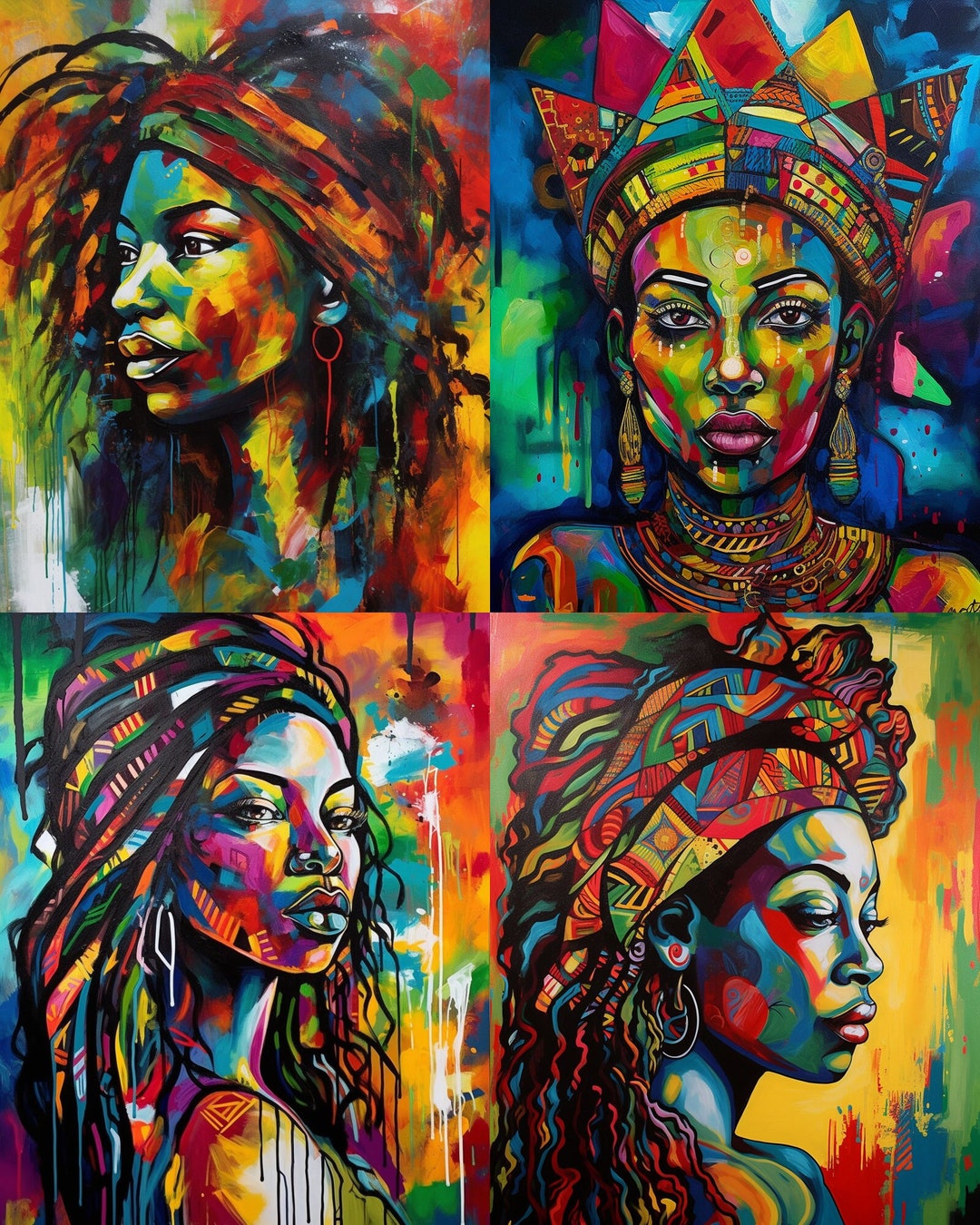 4 Abstract Digital Art Print - Rasta Queen - Instant Download ...
