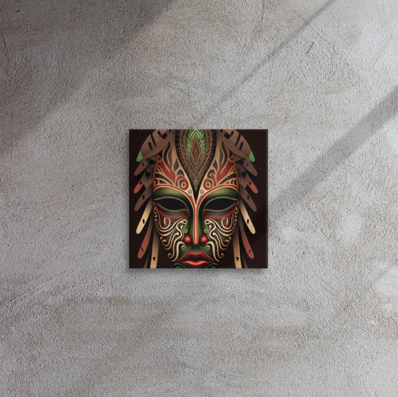 African Mask on Canvas XXVI, 12x12 or 16x16, Tribal Chief Mask, Black ...