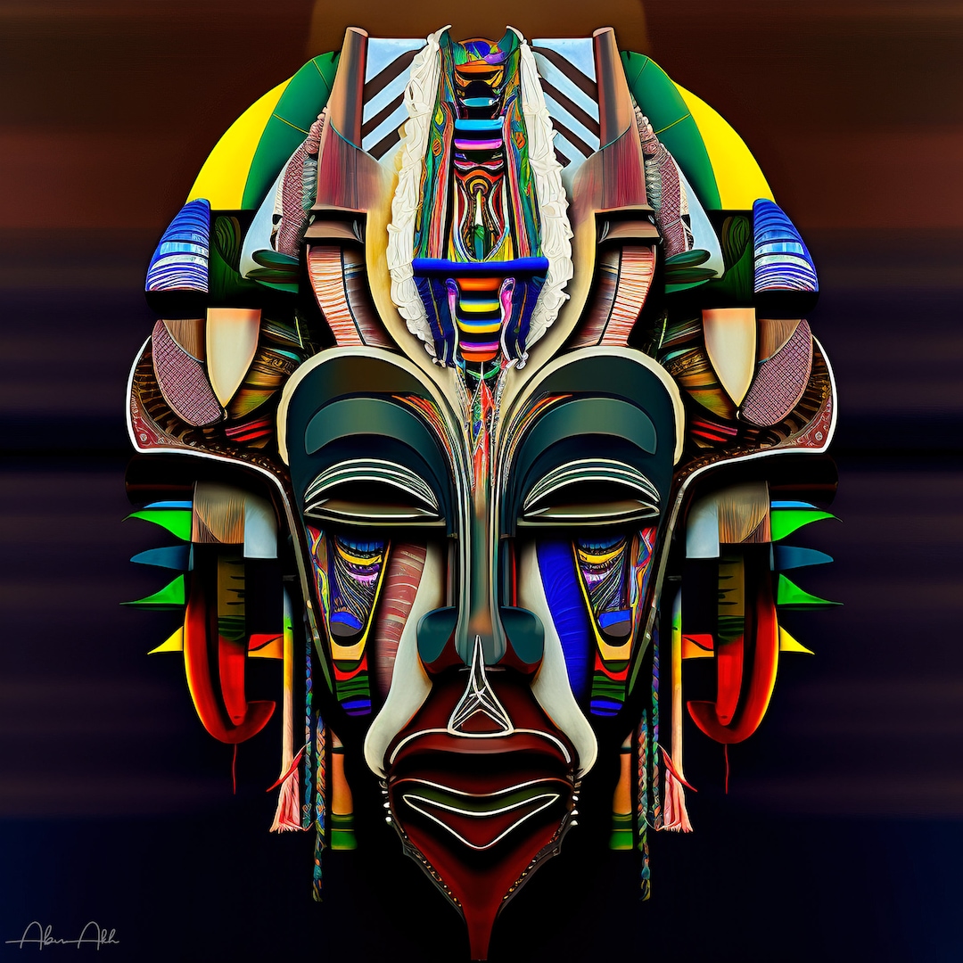 African Mask on Canvas XXII, 12x12 or 16x16, Tribal Mask, African ...