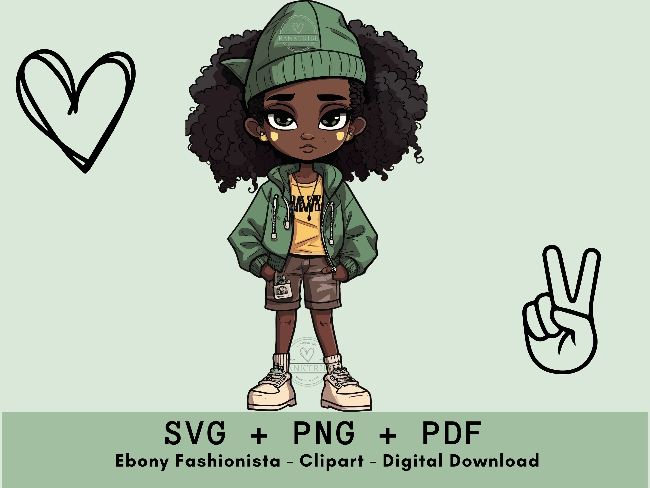 Chibi Afro Girl Clipart Urban Streetwear Chic Green Hoodie - Etsy