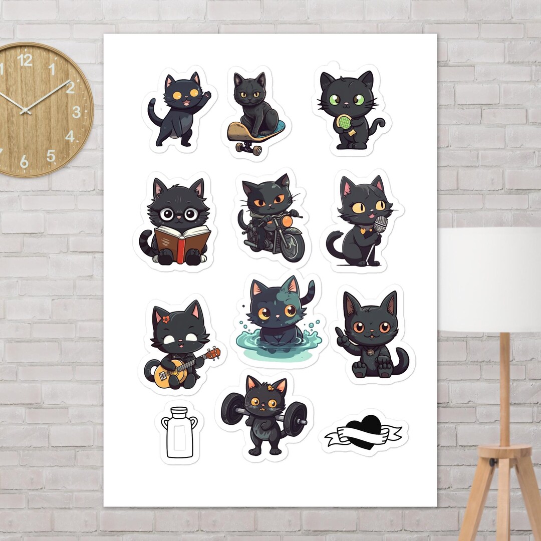 Black Cat Sticker Sheet | Funny Cat Stickers | Black Cat Mom | Cute ...