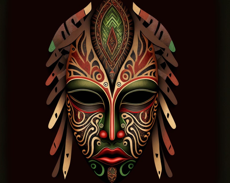 African Mask on Canvas XXVI, 12x12 or 16x16, Tribal Chief Mask, Black ...