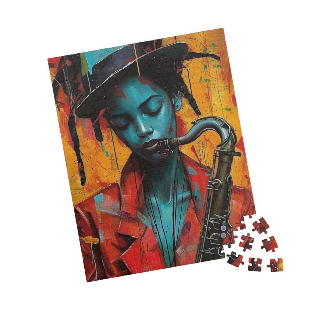 Bold Sax Player Afro Jigsaw Puzzle, Vibrant Jazz Art for Kids 9+, Teens ...