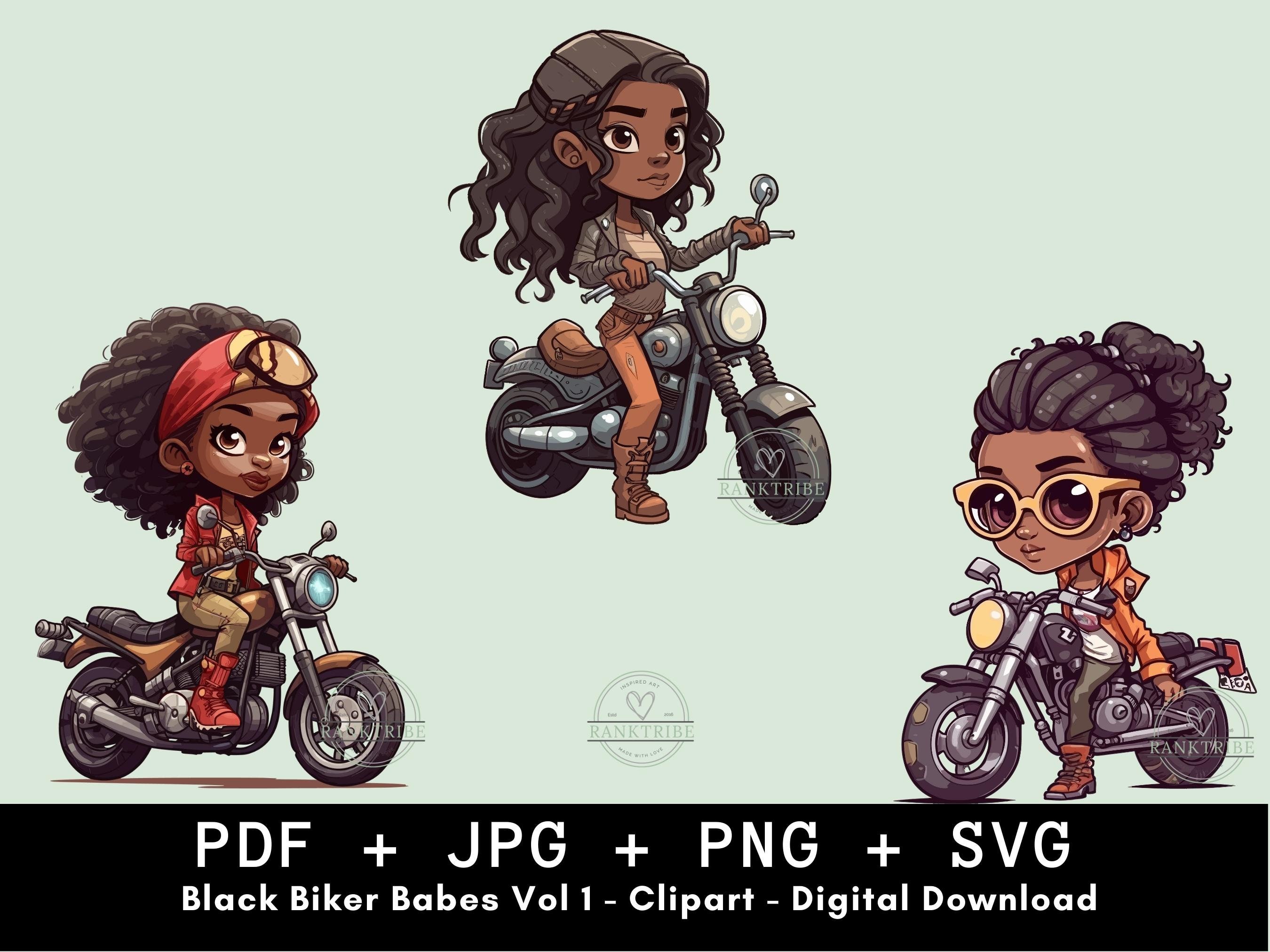 Black Biker Babes Clipart African American Girl Power Graphics, Strong ...