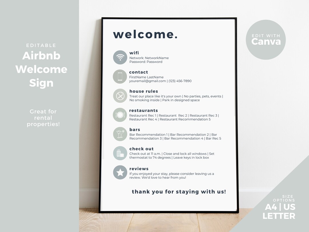 Airbnb Welcome Sign, Airbnb House Rules, Beach House Welcome Sign, Wifi ...