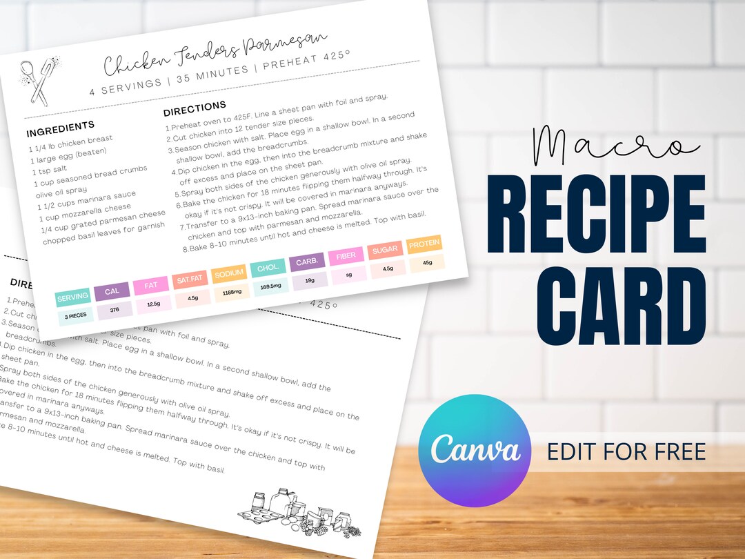 Macro Recipe Cards - Etsy