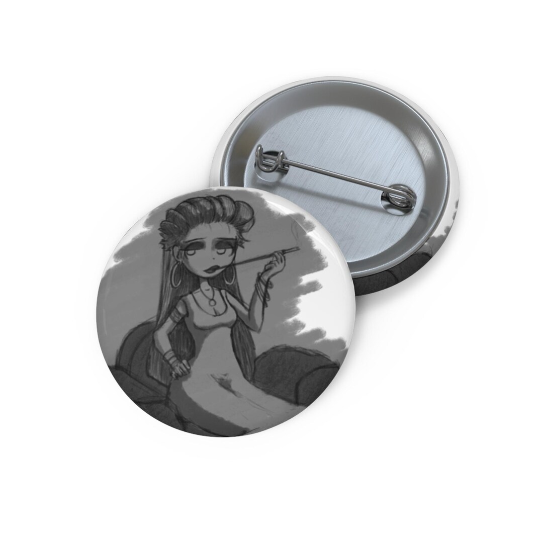 Pin Buttons - Fancy Lady Sitting in Style, Custom Pins, Designer Brooch ...