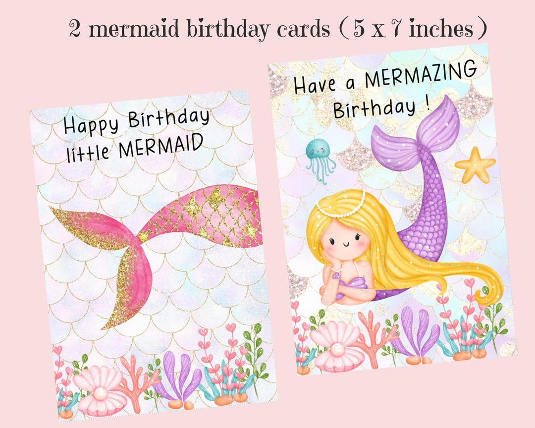 Mermaid Birthday Cards: Fantasy Theme, Set of 2 (digital Download) - Etsy