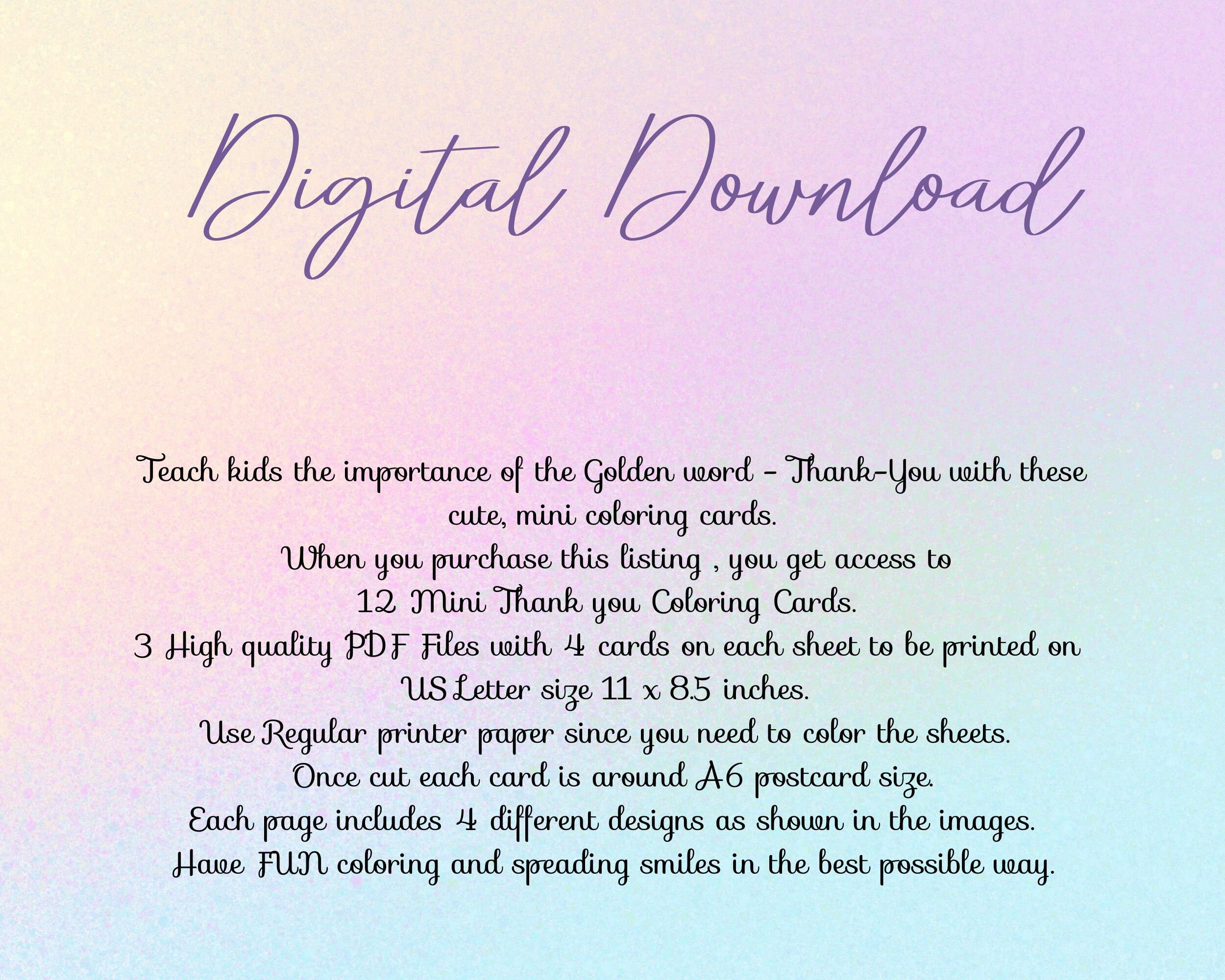 12 PRINTABLE Mini Thank You Coloring Cards Color Your Own - Etsy