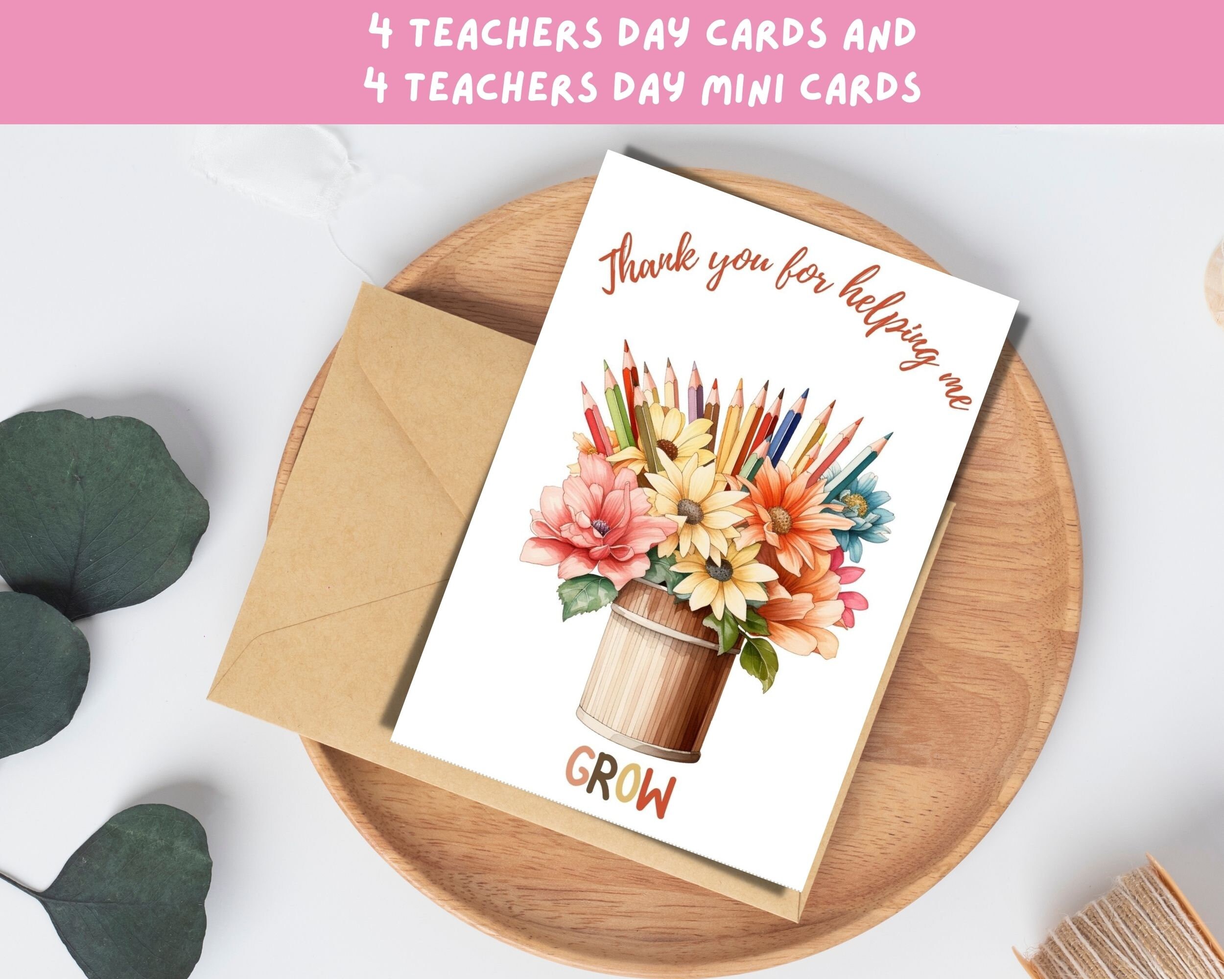 4 Printable Teachers Day Cards 4 Mini Teachers Day Cards Instant ...