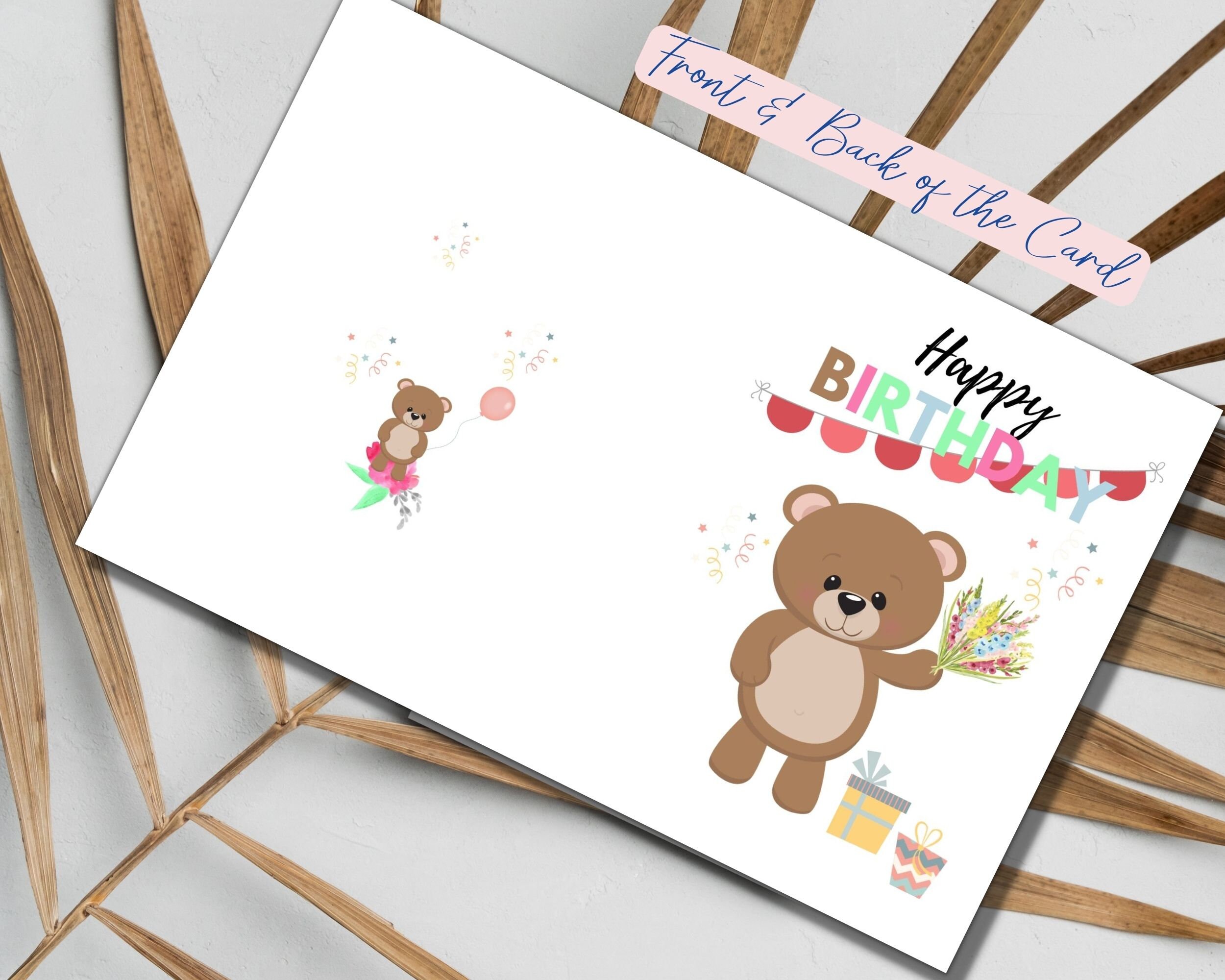 Teddy Bear Printable Birthday Card Digital Download Birthday - Etsy