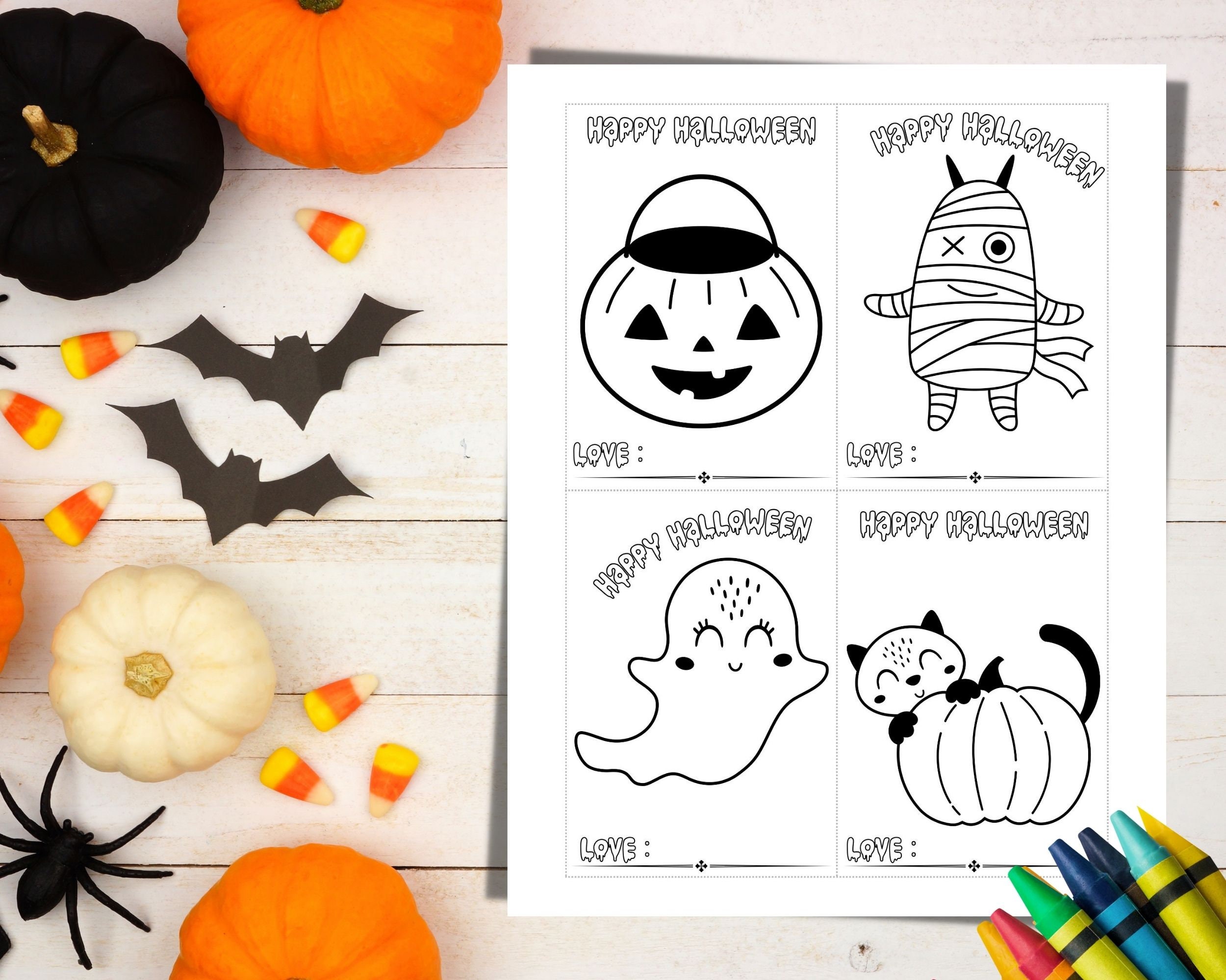 8 Printable Happy Halloween Coloring Greeting Cards for Children , 8 ...