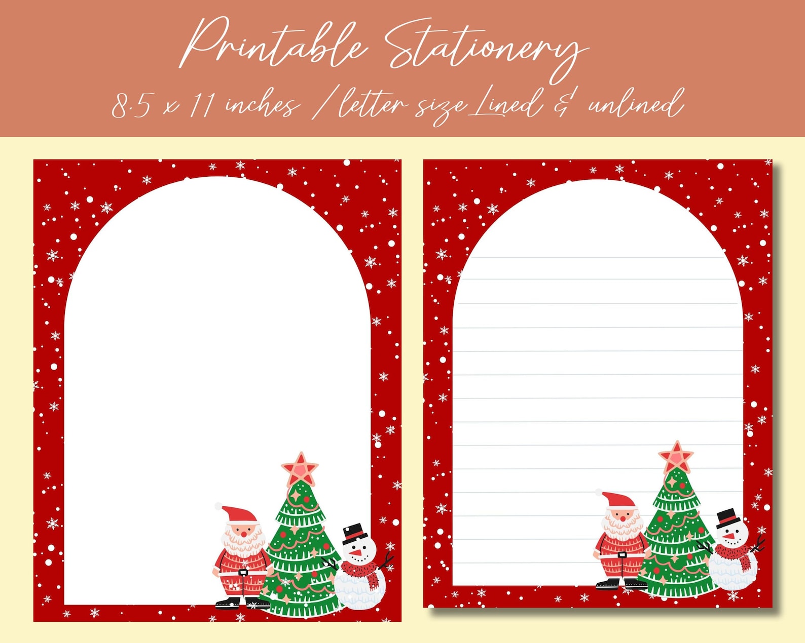 Christmas Printable Stationery | Lined and Unlined Paper | US Letter ...