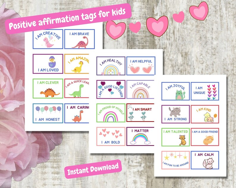 24 Positive Affirmation Cards for Kids | 24 Positive Thought Cards for ...