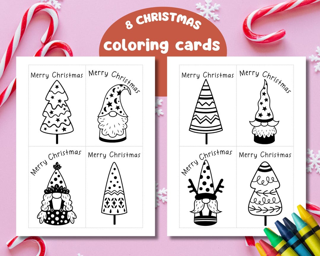 8 Christmas Coloring Cookie Cards, Kids Party Activity (printable) - Etsy