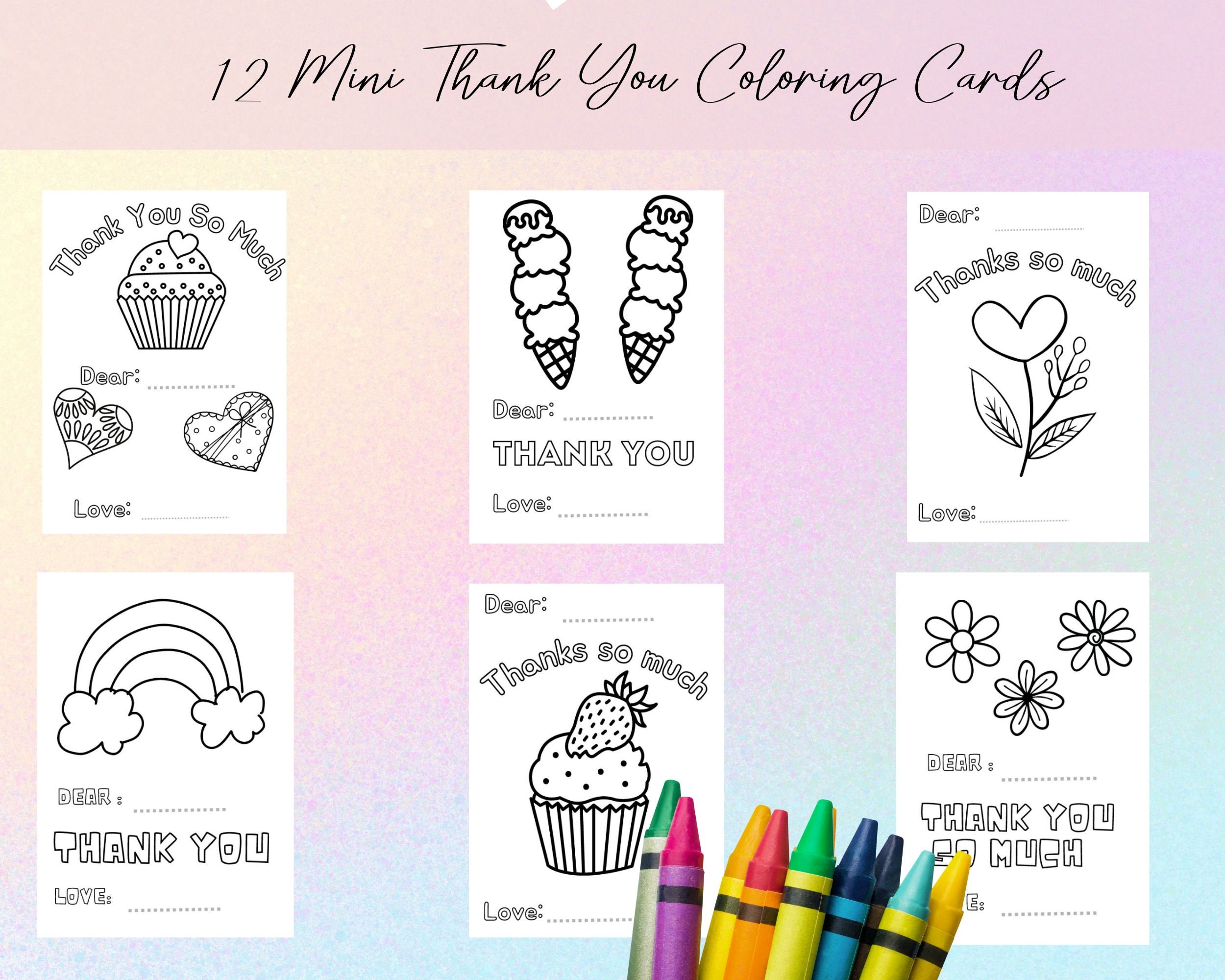 12 PRINTABLE Mini Thank You Coloring Cards | Color Your Own Thank You ...