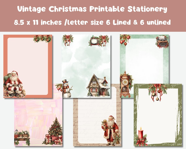 Vintage Christmas Printable Stationery Lined and Unlined Paper US ...