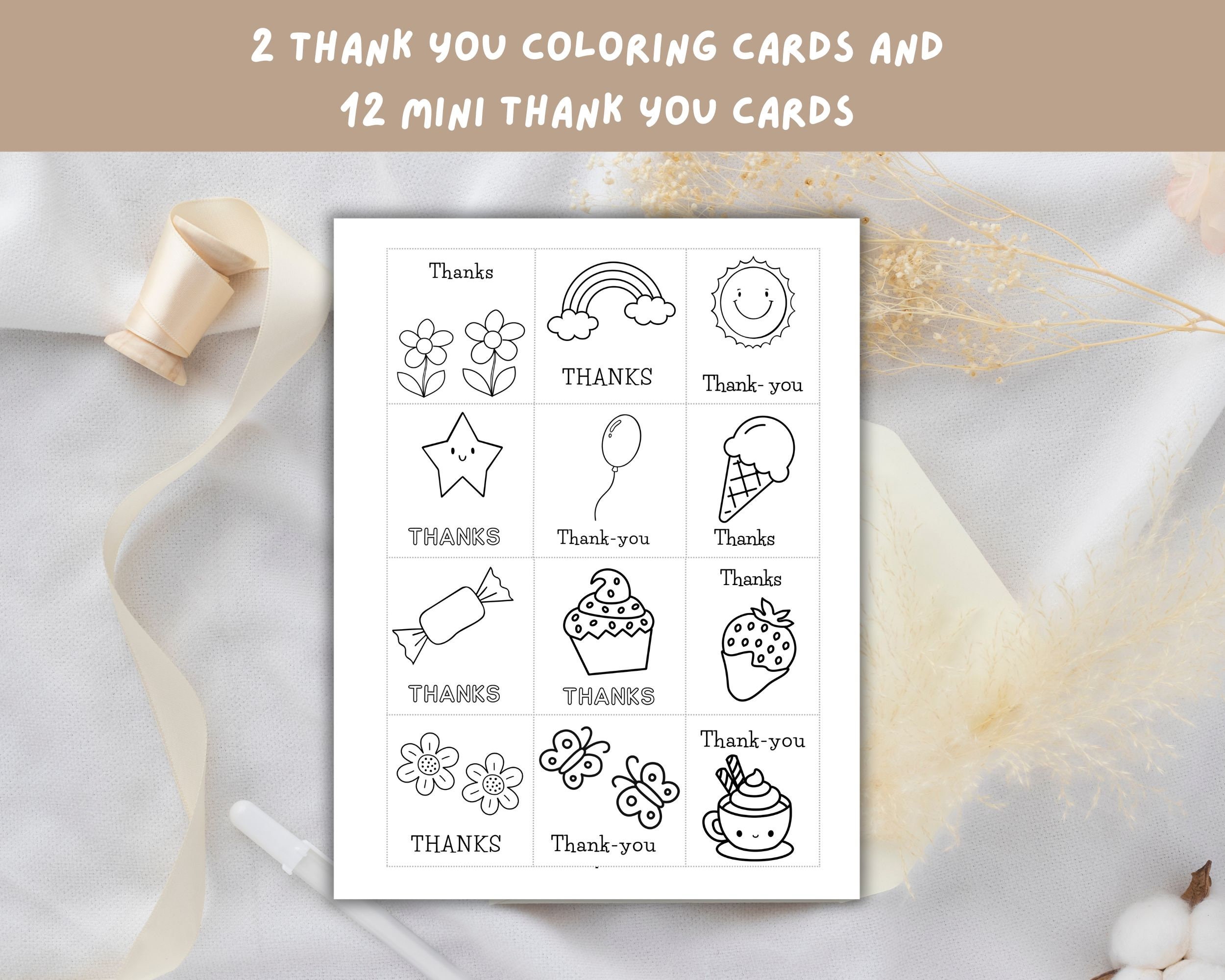 2 Thank-you Coloring Cards 12 Thank-you Mini Coloring Cards Digital ...