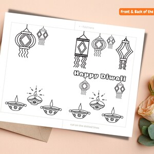 4 Coloring Happy Diwali Cards | 4 Happy Diwali Coloring Cards | Instant ...