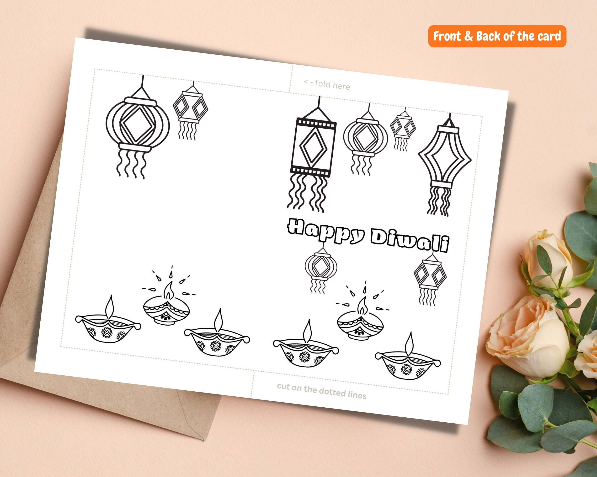 4 Coloring Happy Diwali Cards 4 Happy Diwali Coloring Cards Instant ...
