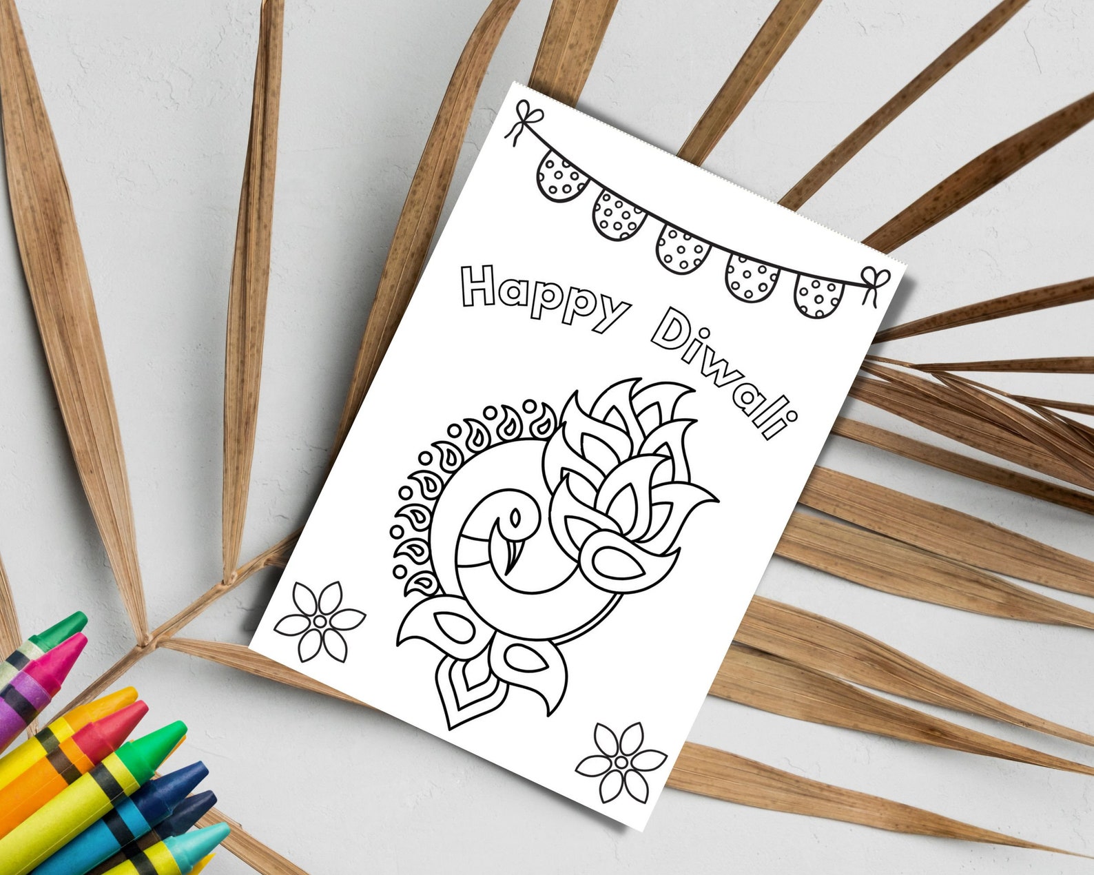 4 Coloring Happy Diwali Cards 4 Happy Diwali Coloring Cards Instant ...