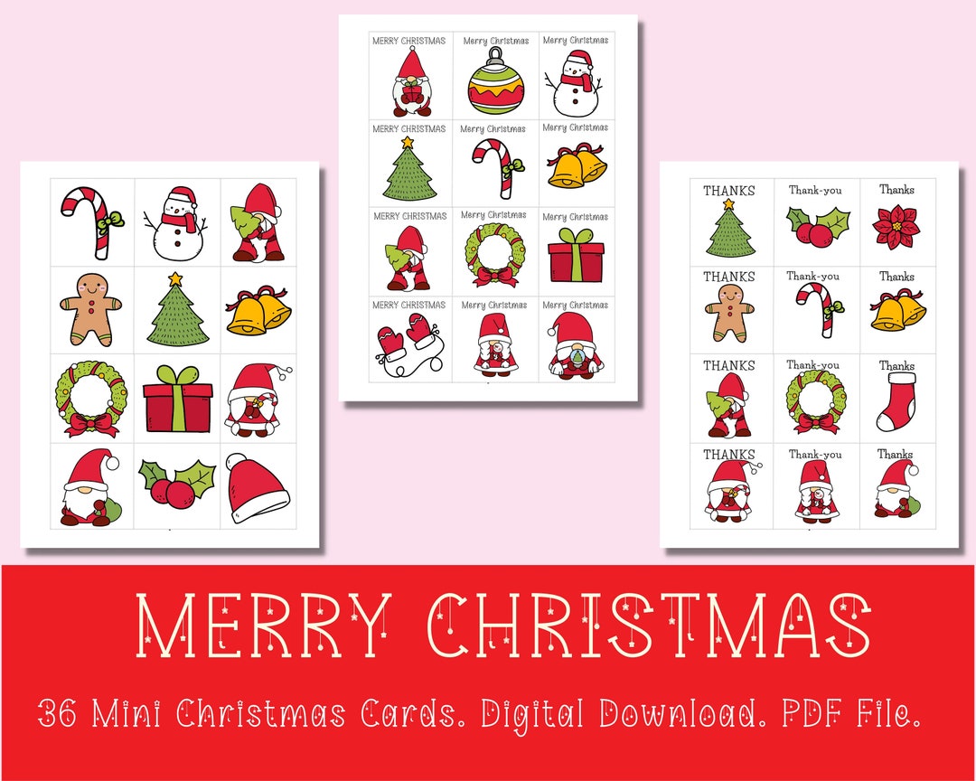 36 Mini Christmas Cards | Digital Download Mini Christmas Cards | Set ...