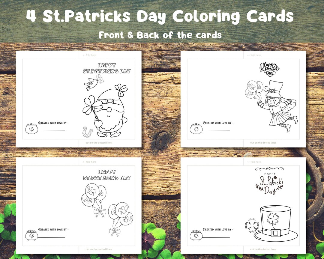 St. Patrick's Day Coloring Cards: Printable Clover Designs (PDF/JPG) - Etsy