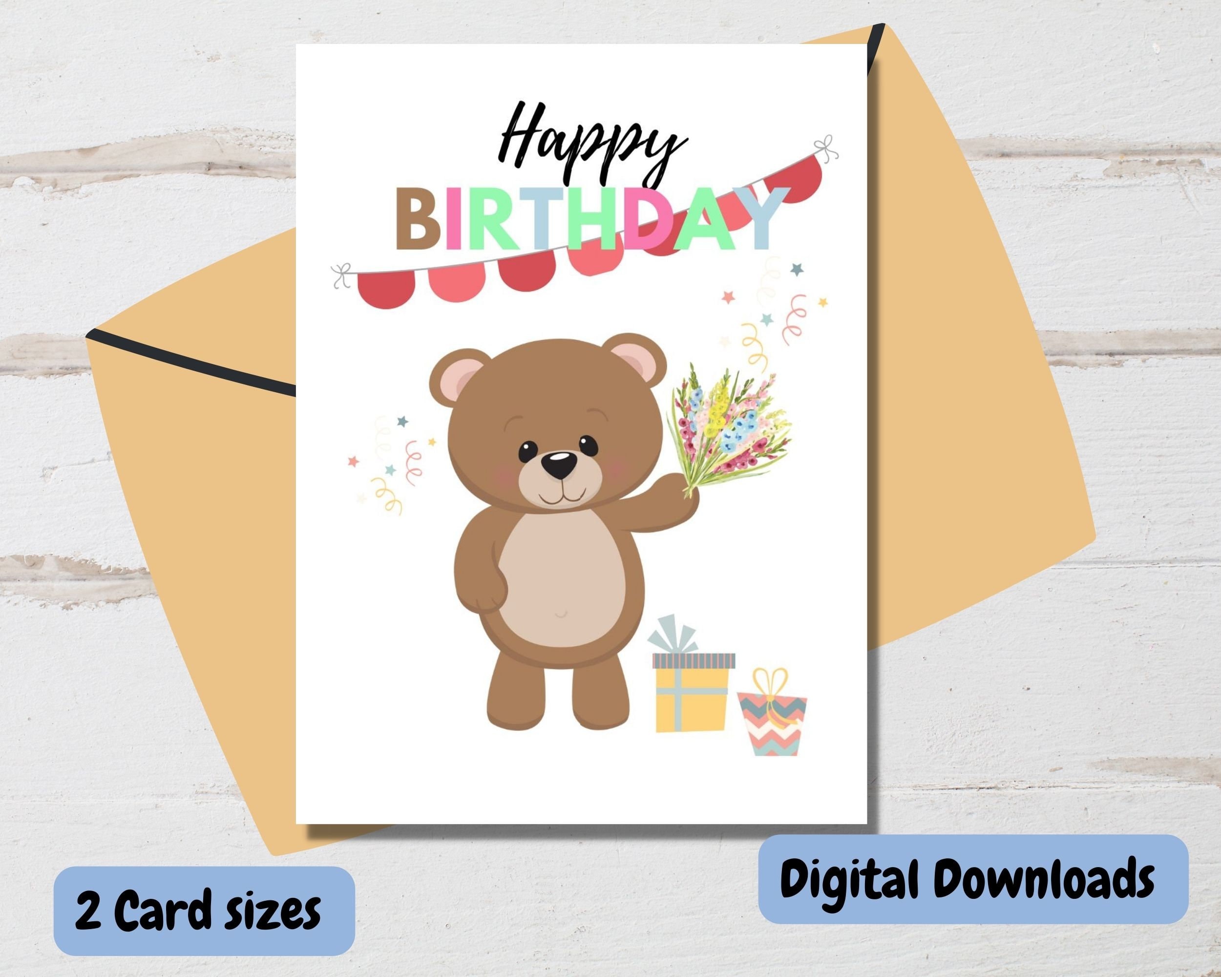 Teddy Bear Printable Birthday Card Digital Download Birthday - Etsy