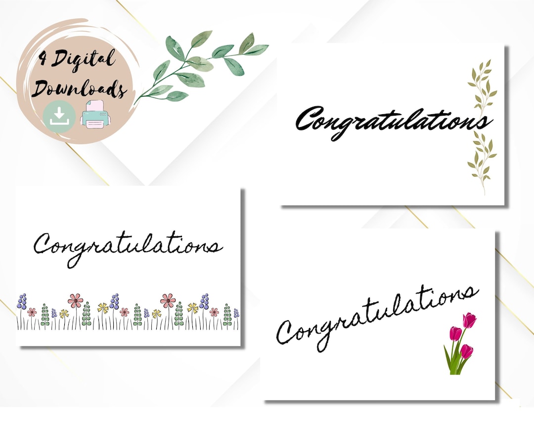 4 Congratulations Printable Cards / Instant Download PDF / - Etsy