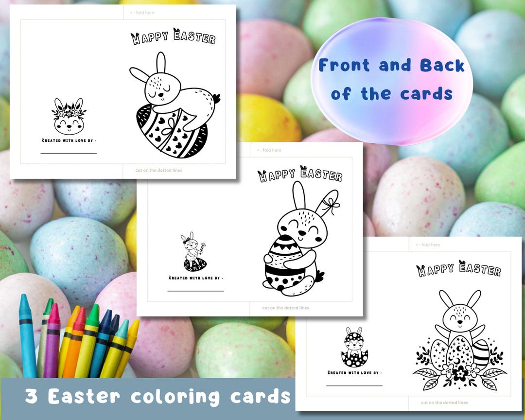 3 Printable Easter Coloring Cards | 3 Happy Easter Coloring Cards ...
