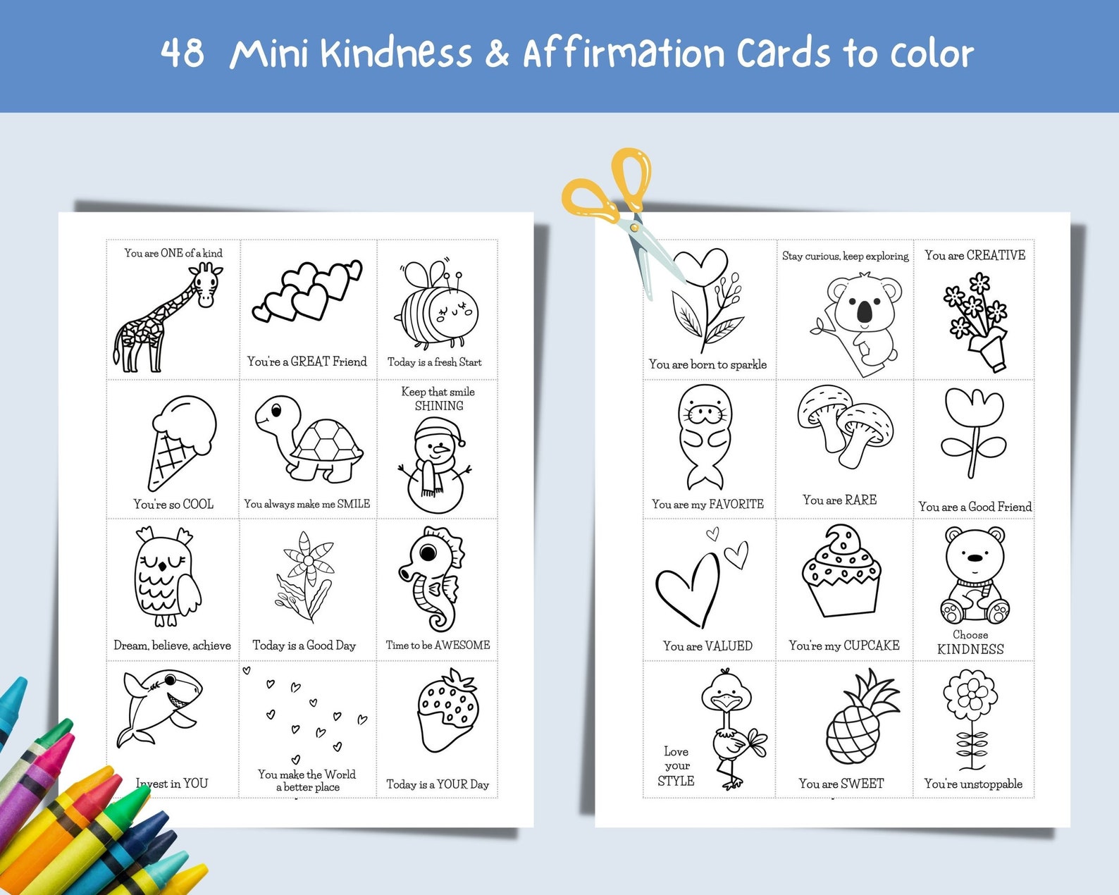 48 Mini Kindness Cards to Color for Kids | Printable Mini Positivity ...