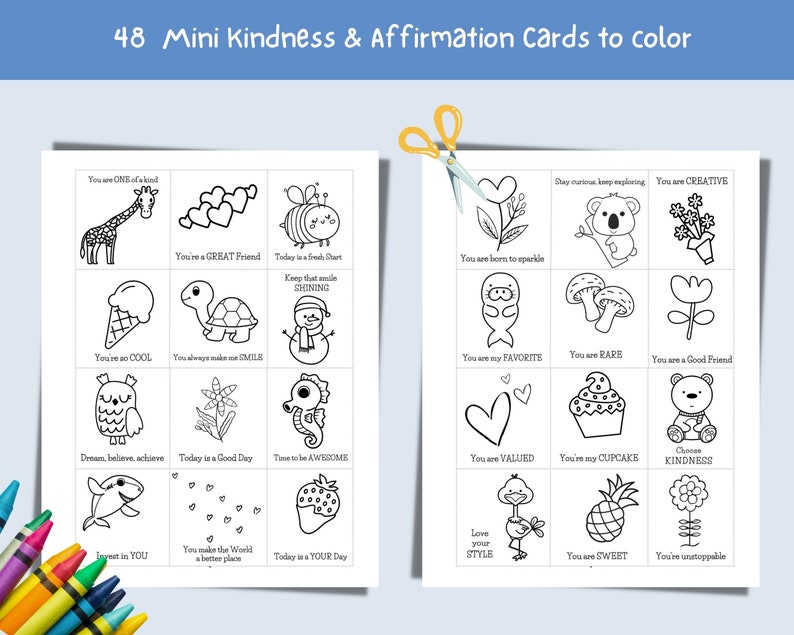 48 Mini Kindness Cards to Color for Kids | Printable Mini Positivity ...