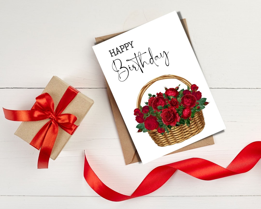 Printable Birthday Card With Red Roses | Happy Birthday Printable Card ...