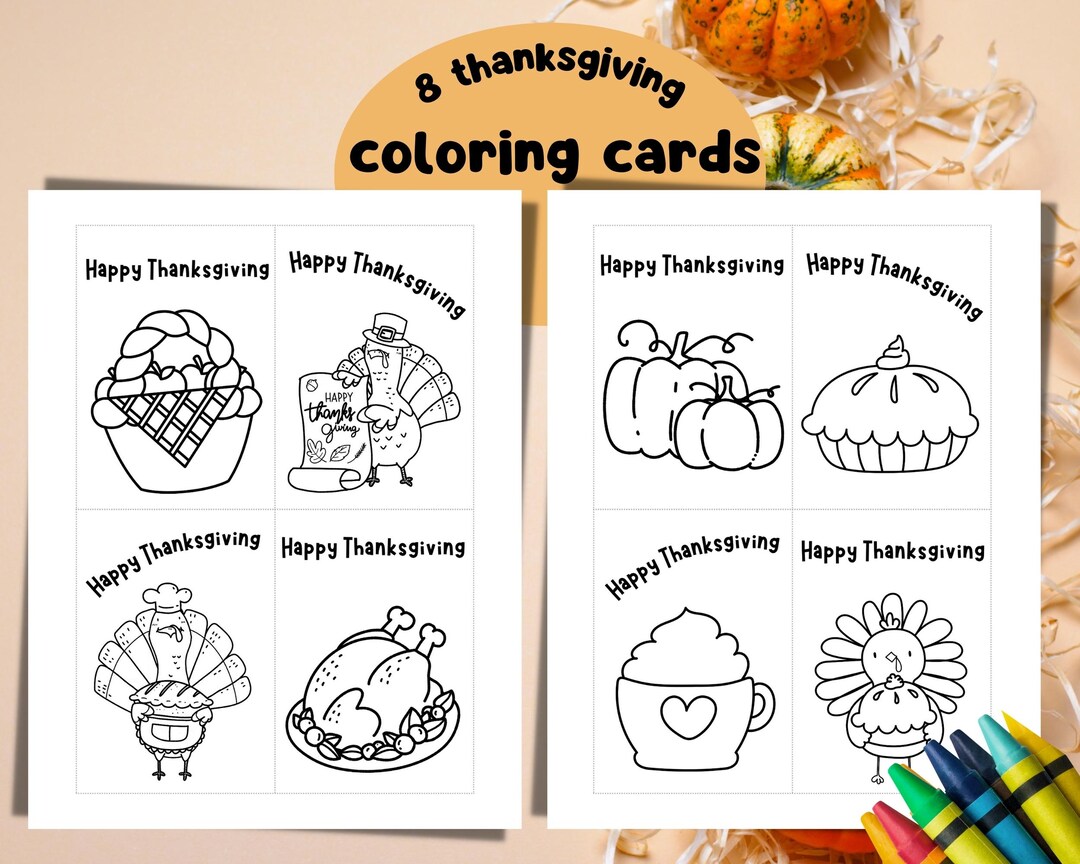 8 Printable Happy Thanksgiving Coloring Greeting Cards for Children ,8 ...