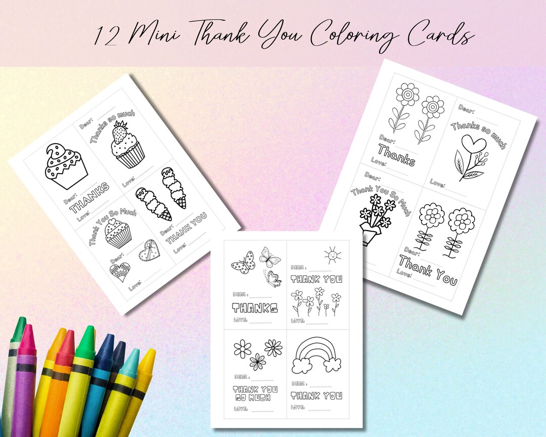 12 PRINTABLE Mini Thank You Coloring Cards | Color Your Own Thank You ...