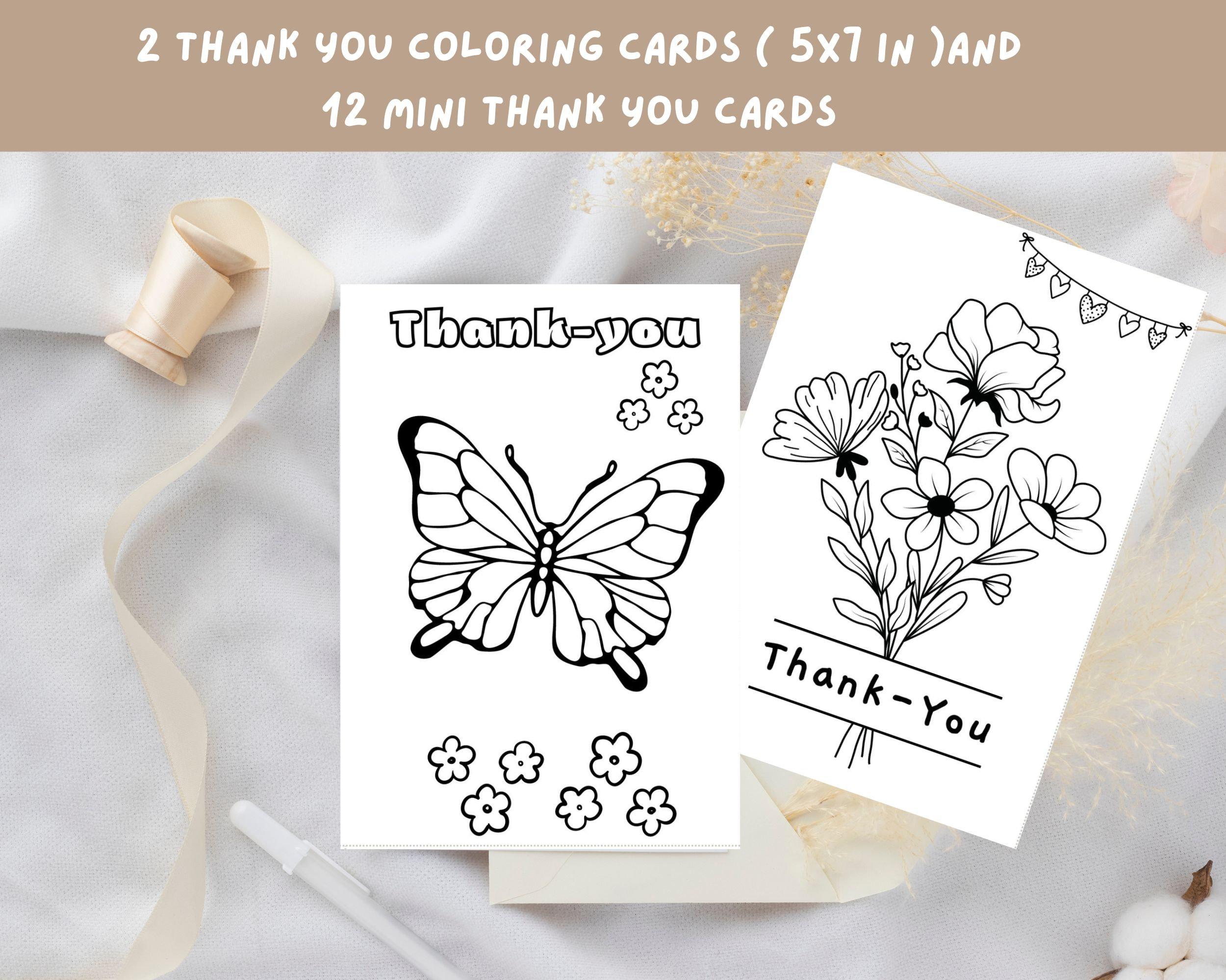 2 Thank-you Coloring Cards 12 Thank-you Mini Coloring Cards Digital ...