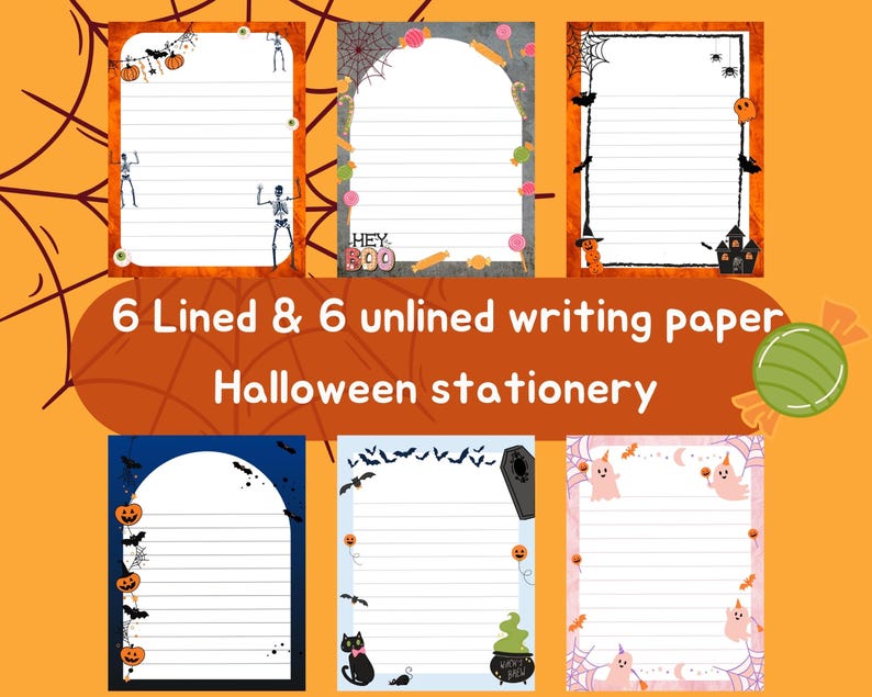 Halloween Printable Stationery 6 Lined and 6 Unlined Paper US Letter ...