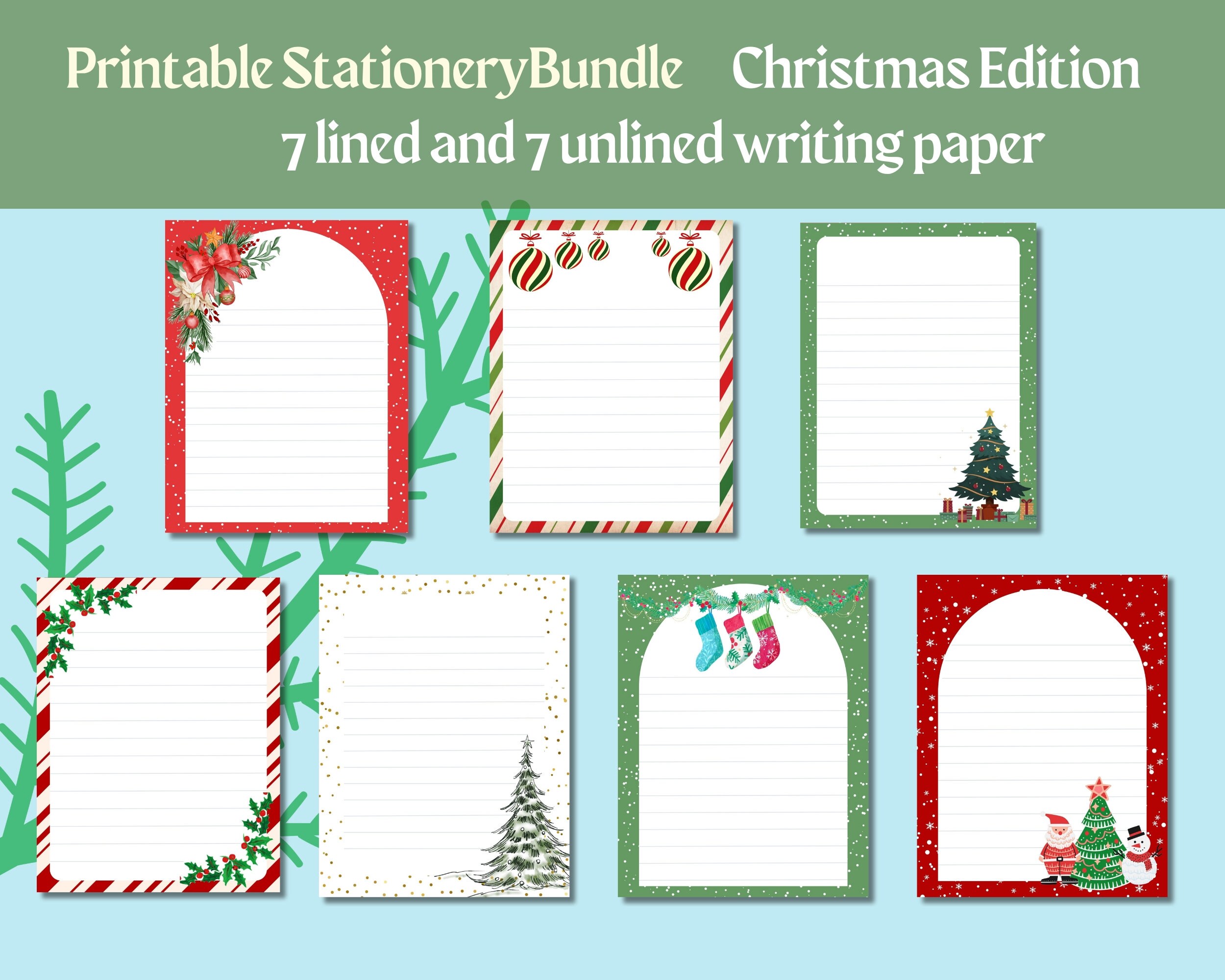 Christmas Printable Stationery | Lined and Unlined Paper | US Letter ...