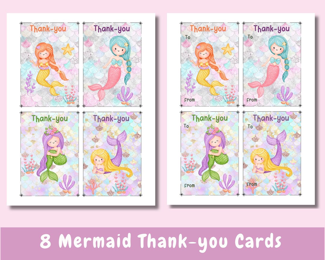 Mermaid Thank You Cards: Printable Cookie Cards (PDF) - Etsy