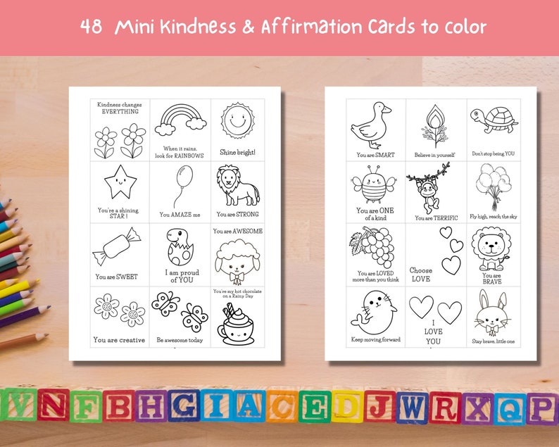 48 Mini Kindness Cards to Color for Kids | Printable Mini Positivity ...