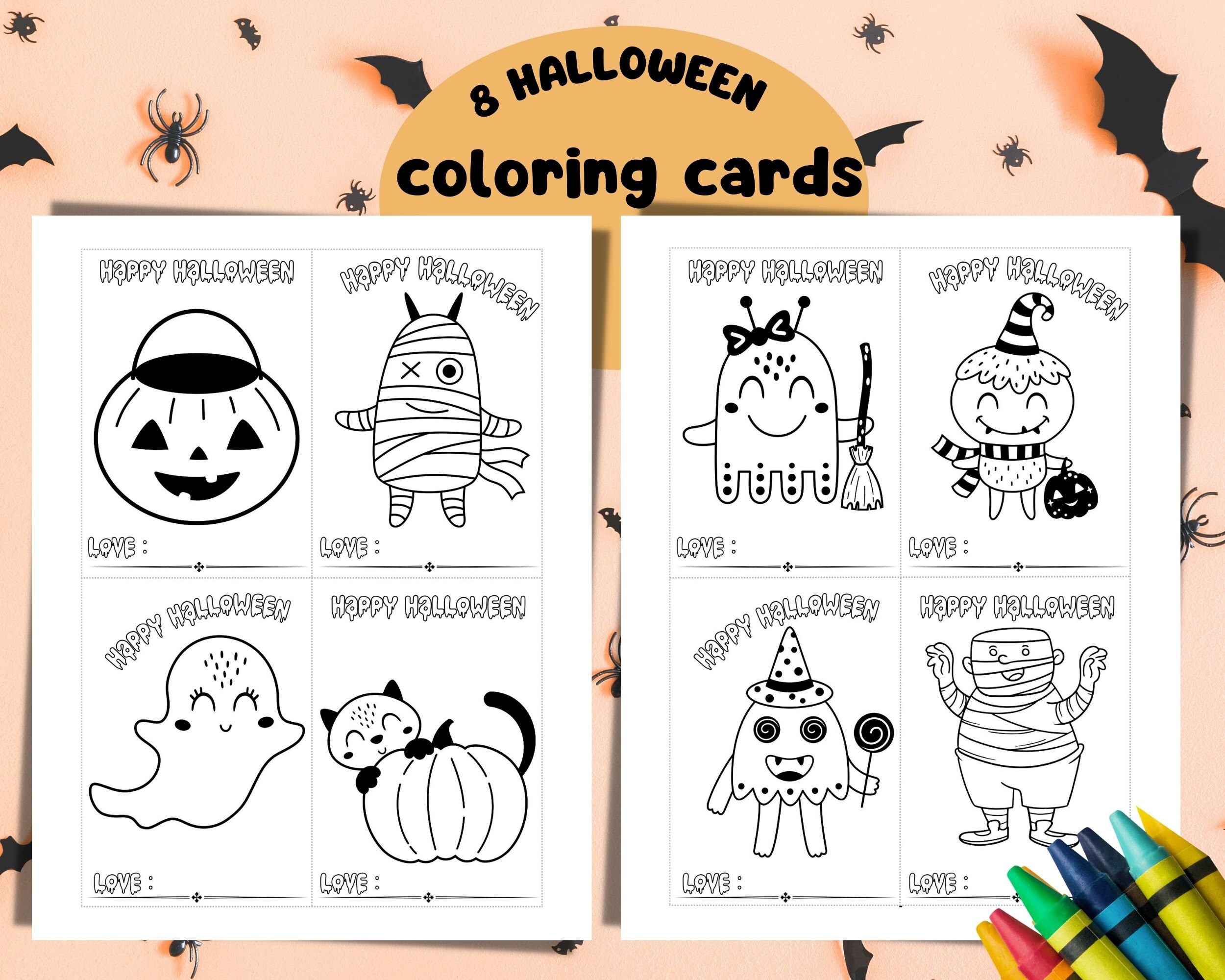 8 Printable Happy Halloween Coloring Greeting Cards for Children , 8 ...