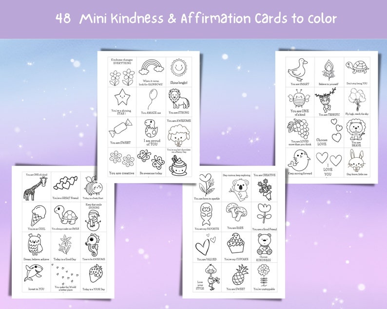 48 Mini Kindness Cards to Color for Kids | Printable Mini Positivity ...